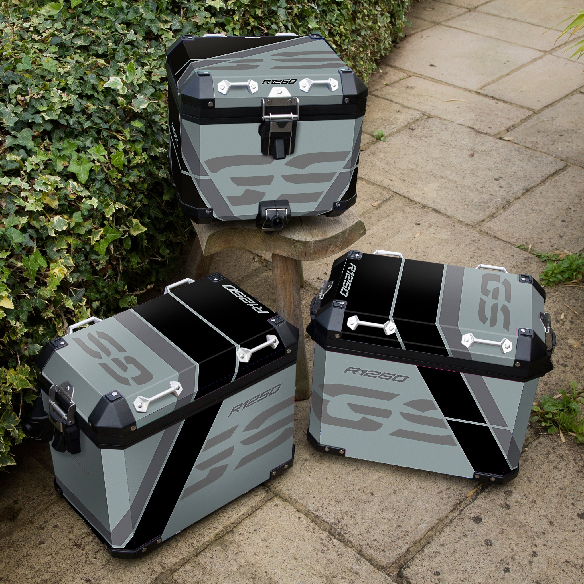 BMW R1250 GSA Ice Grey with GREY GS Panniers & Top Box Decals – Mark ...