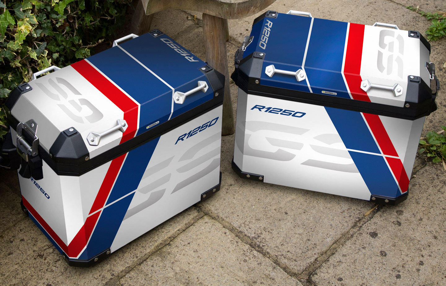 BMW R1250 GSA Rallye HP Red, White and Blue Panniers & Top Box Decals ...